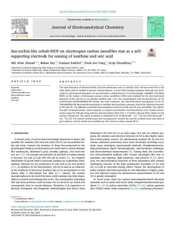 (PDF) Sea-urchin-like cobalt-MOF on electrospun carbon nanofiber mat as ...