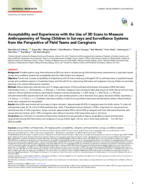 (PDF) Acceptability and Experiences with the Use of 3D Scans to Measure Anthropometry of Young ...