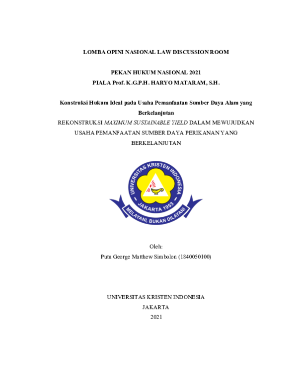 (PDF) LOMBA OPINI NASIONAL LAW DISCUSSION ROOM PEKAN HUKUM NASIONAL 2021 PIALA Prof. K.G.P.H ...