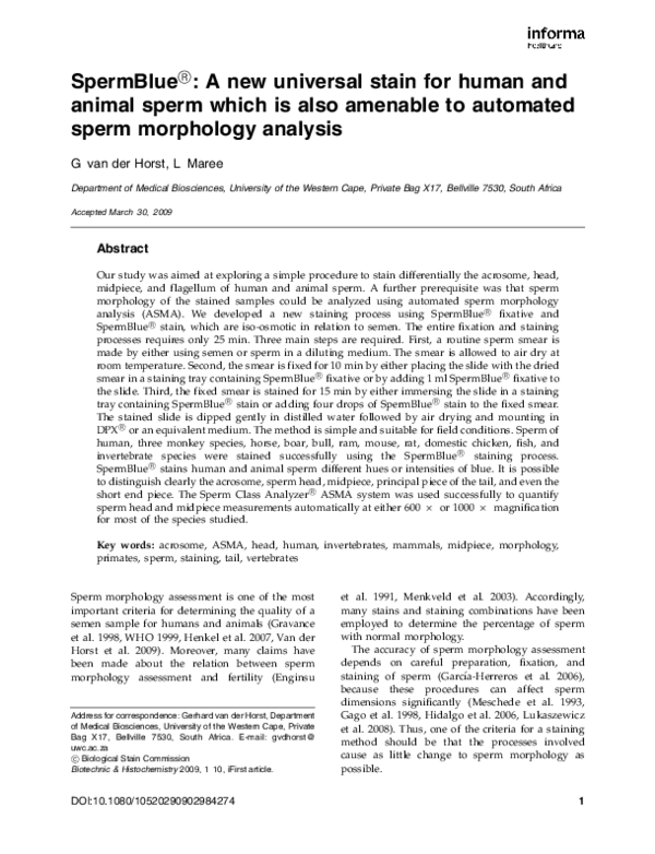 (PDF) SpermBlue®: A new universal stain for human and animal sperm which is also amenable to ...