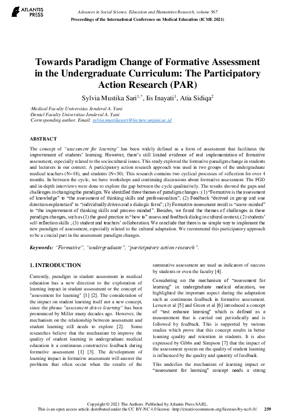 (PDF) Towards Paradigm Change of Formative Assessment in the Undergraduate Curriculum: The ...