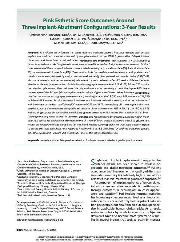 (PDF) Pink Esthetic Score Outcomes Around Three Implant-Abutment ...