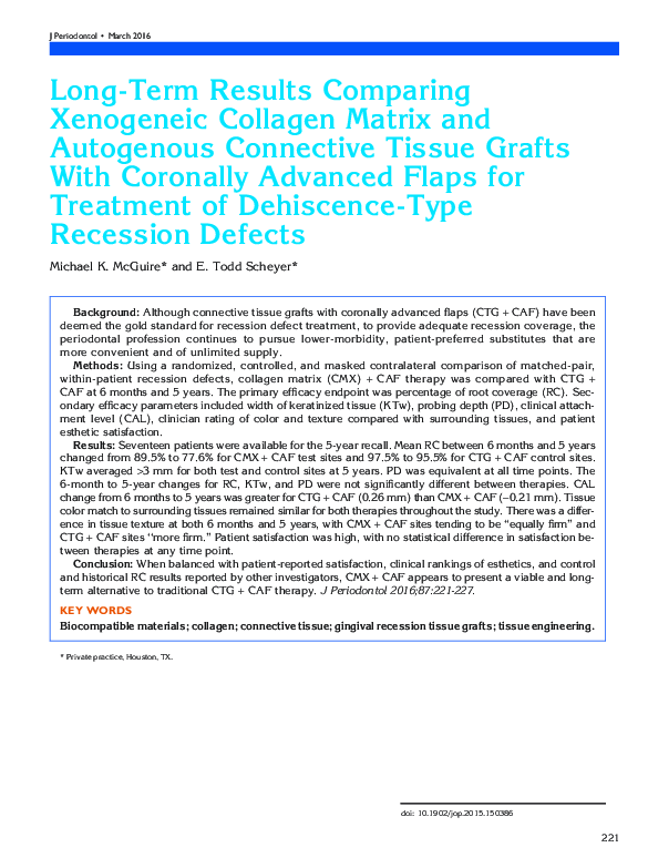 (PDF) Long-Term Results Comparing Xenogeneic Collagen Matrix and ...