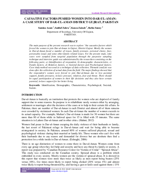 (PDF) Causative Factors Pushed Women Into Dar-Ul-Aman: A Case Study of Dar-Ul-Aman District ...