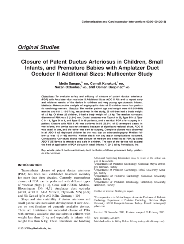 (PDF) Percutaneous closure of patent ductus arteriosus: A standard ...
