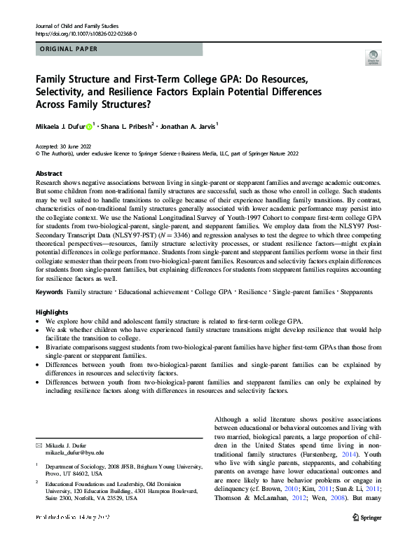 (PDF) Family Structure and First-Term College GPA: Do Resources ...