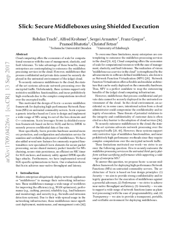 (PDF) Slick: Secure Middleboxes using Shielded Execution