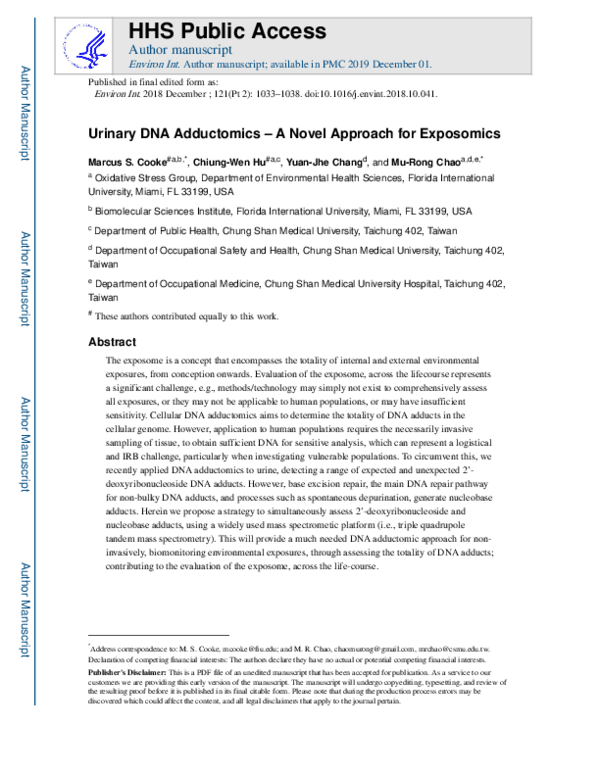 (PDF) Urinary DNA adductomics – A novel approach for exposomics