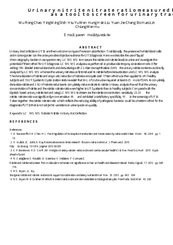 (PDF) Urinary nitrite/nitrate ratio measured by isotope-dilution LC-MS ...