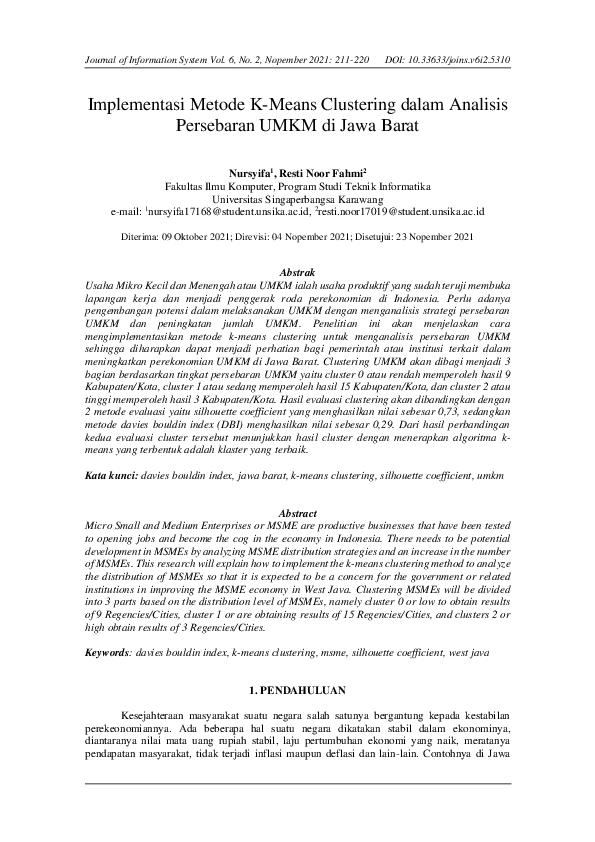 Pdf Implementasi Metode K Means Clustering Dalam Analisis Persebaran