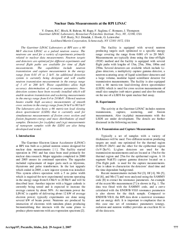 (PDF) Nuclear Data Measurements at the RPI LINAC
