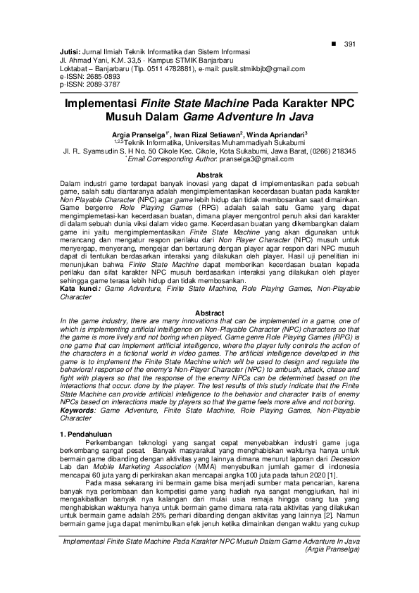 (PDF) Implementasi Finite State Machine Pada Karakter NPC Musuh Dalam Game Adventure In Java