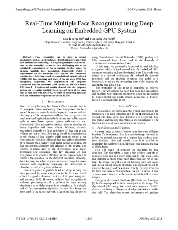 Real Time Multiple Face Recognition Using Deep Learning On Embedded Gpu System