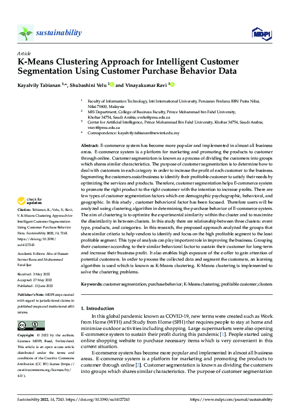 Pdf K Means Clustering Approach For Intelligent Customer Segmentation Using Customer Purchase