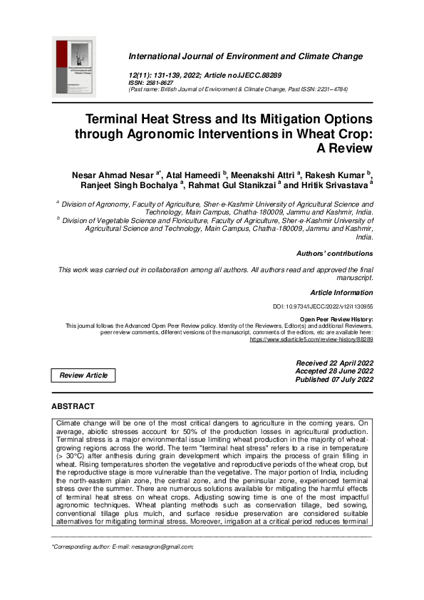 (PDF) Terminal Heat Stress and Its Mitigation Options through Agronomic ...