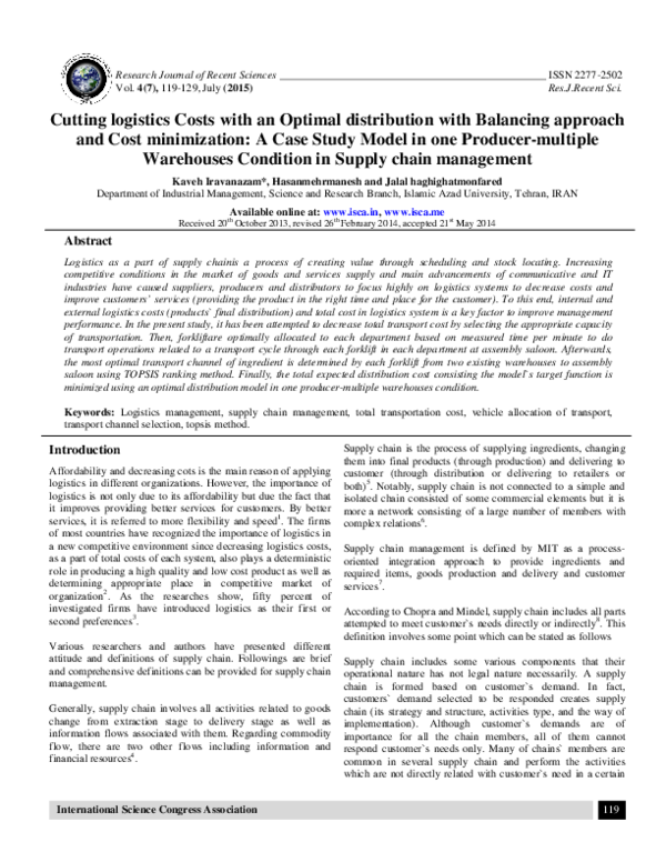 (PDF) Cutting logistics Costs with an Optimal distribution with Balancing approach and Cost ...