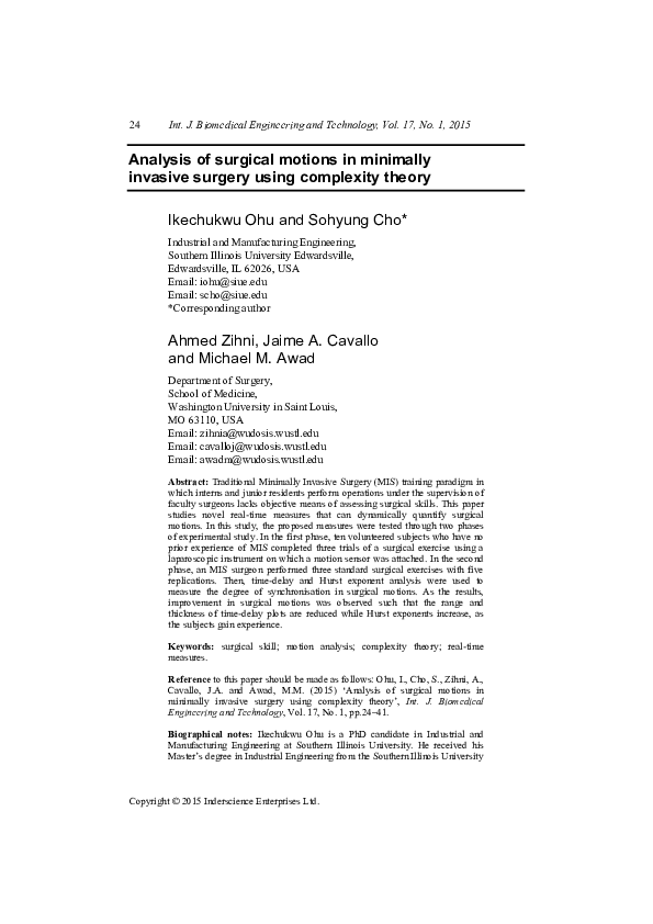 (PDF) Analysis of surgical motions in minimally invasive surgery using ...