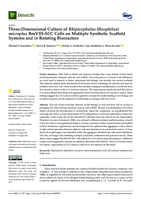 (PDF) Three-Dimensional Culture of Rhipicephalus (Boophilus) microplus BmVIII-SCC Cells on ...