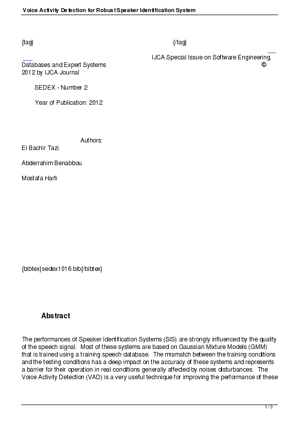 Pdf Voice Activity Detection For Robust Speaker Identification System
