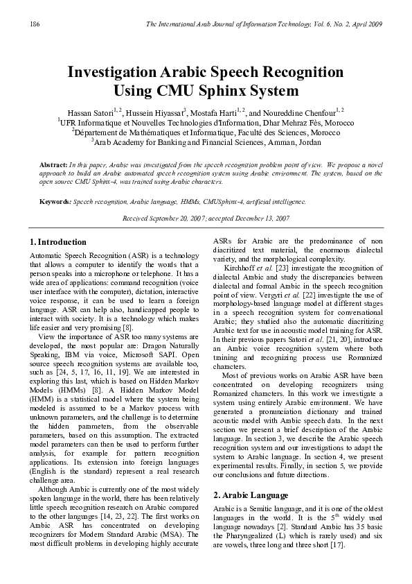Pdf Investigation Arabic Speech Recognition Using Cmu Sphinx System