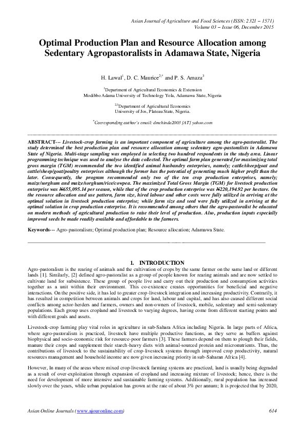 (PDF) Optimal Production Plan and Resource Allocation among Sedentary ...