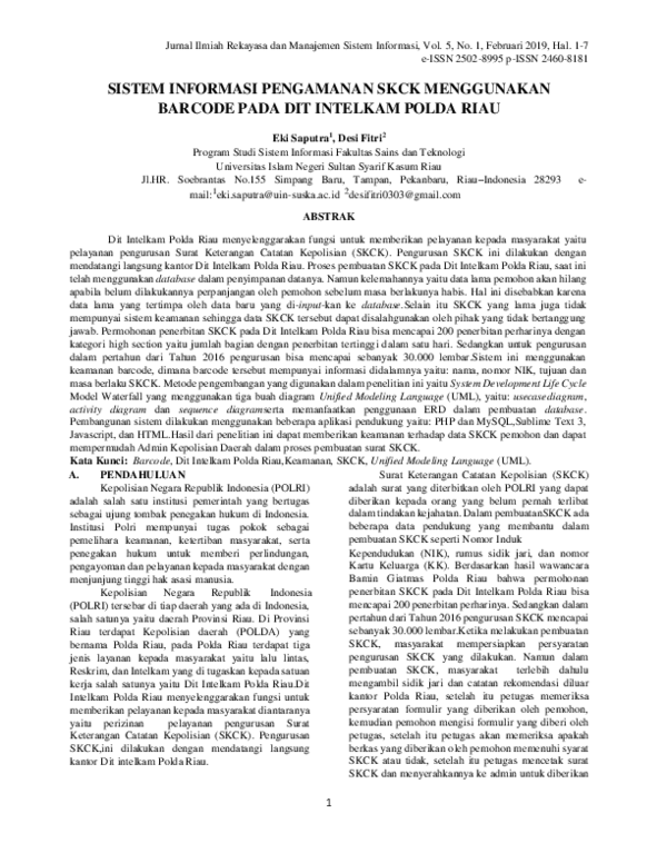 (PDF) Sistem Informasi Pengamanan SKCK Menggunakan Barcode Pada Dit ...