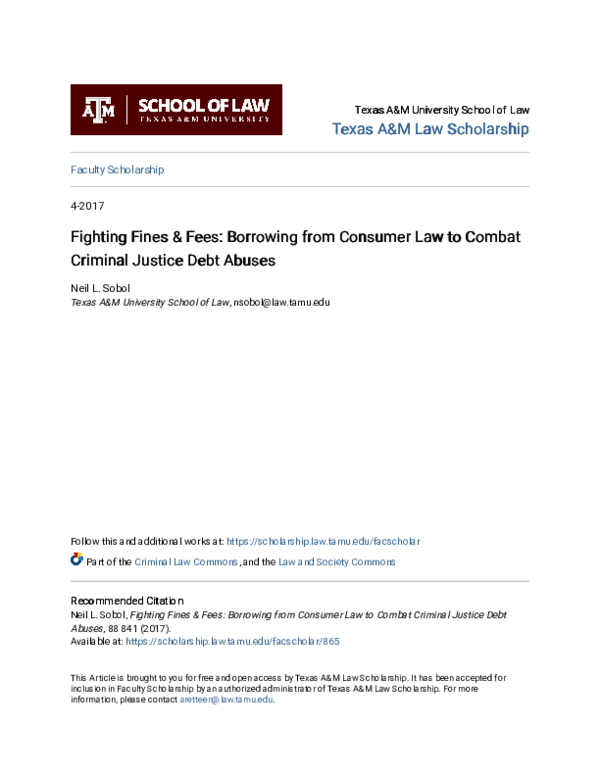 (PDF) Fighting Fines & Fees: Borrowing from Consumer Law to Combat ...
