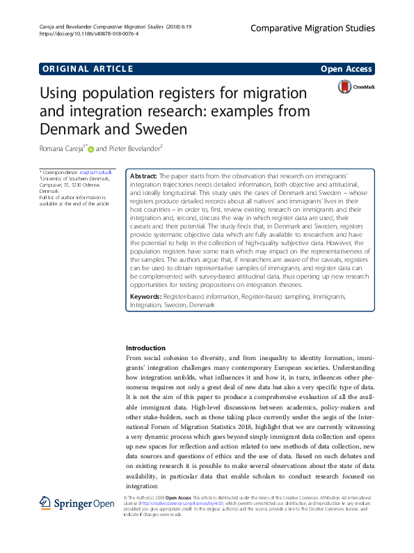 (PDF) Using population registers for migration and integration research ...