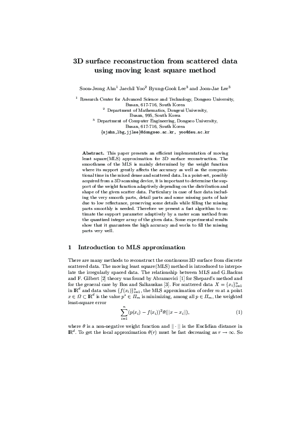 (PDF) 3D Surface Reconstruction from Scattered Data Using Moving Least Square Method