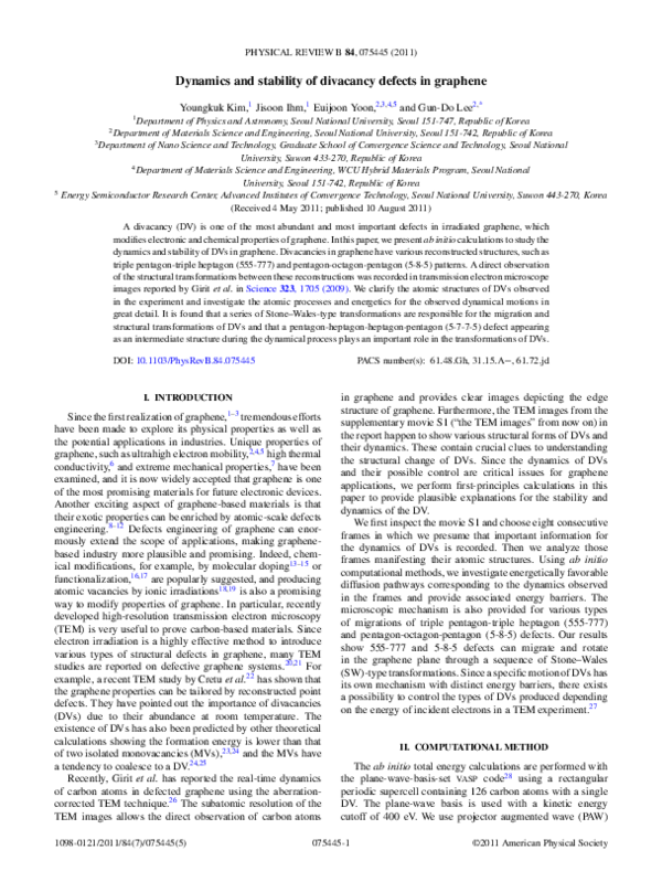 (PDF) Dynamics and stability of divacancy defects in graphene