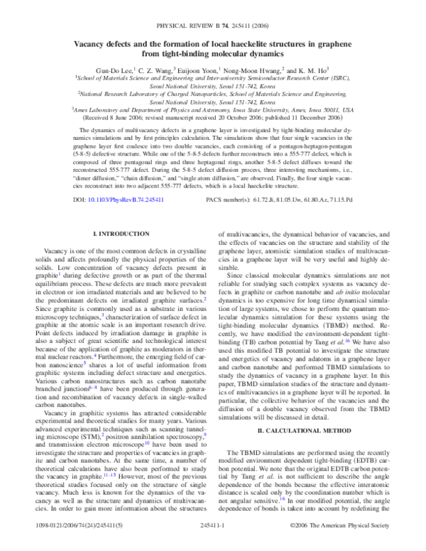 (PDF) Vacancy defects and the formation of local haeckelite structures ...