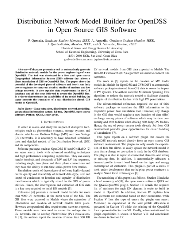 (PDF) Distribution network model builder for OpenDSS in open source GIS software