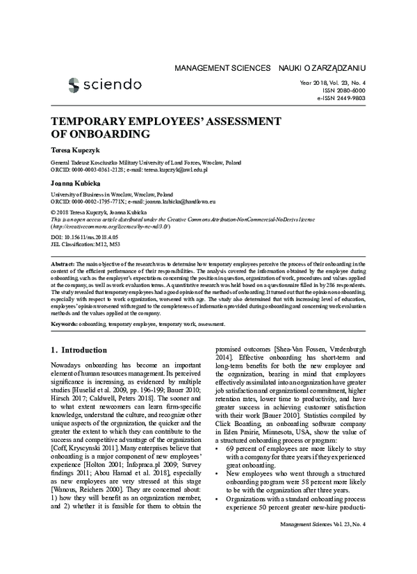 (PDF) Temporary employees’ assessment of onboarding