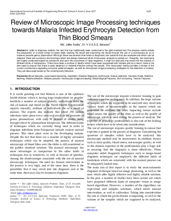 (PDF) Review of Microscopic Image Processing techniques towards Malaria Infected Erythrocyte ...