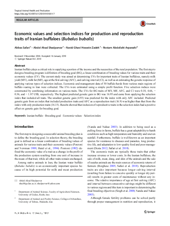 (PDF) Economic values and selection indices for production and ...