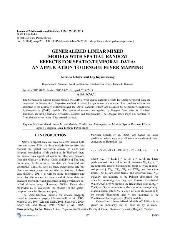 Pdf Generalized Linear Mixed Models With Spatial Random Effects For