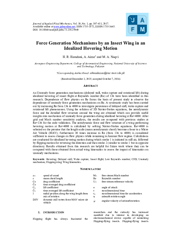 (PDF) Force Generation Mechanisms by an Insect Wing in an Idealized ...