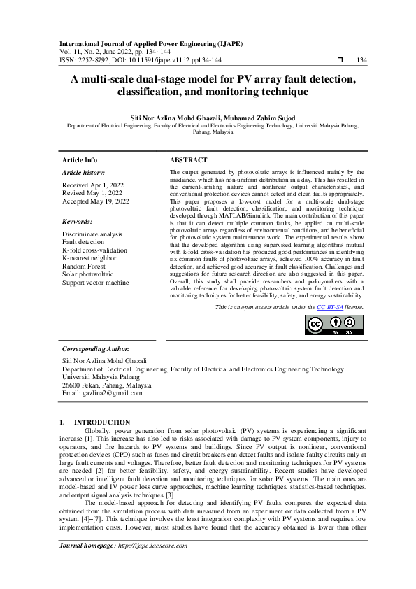 (PDF) A multi-scale dual-stage model for PV array fault detection, classification, and ...