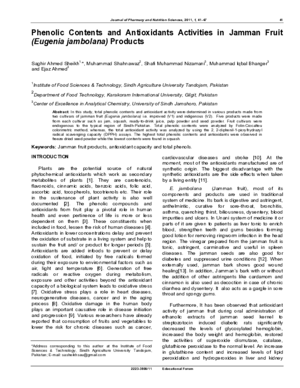 (PDF) Phenolic Contents and Antioxidants Activities in Jamman Fruit (Eugenia jambolana) Products ...