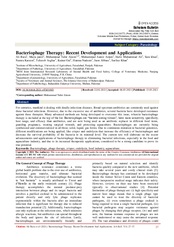 (PDF) Bacteriophage Therapy: Recent Development and Applications | maria jamil - Academia.edu