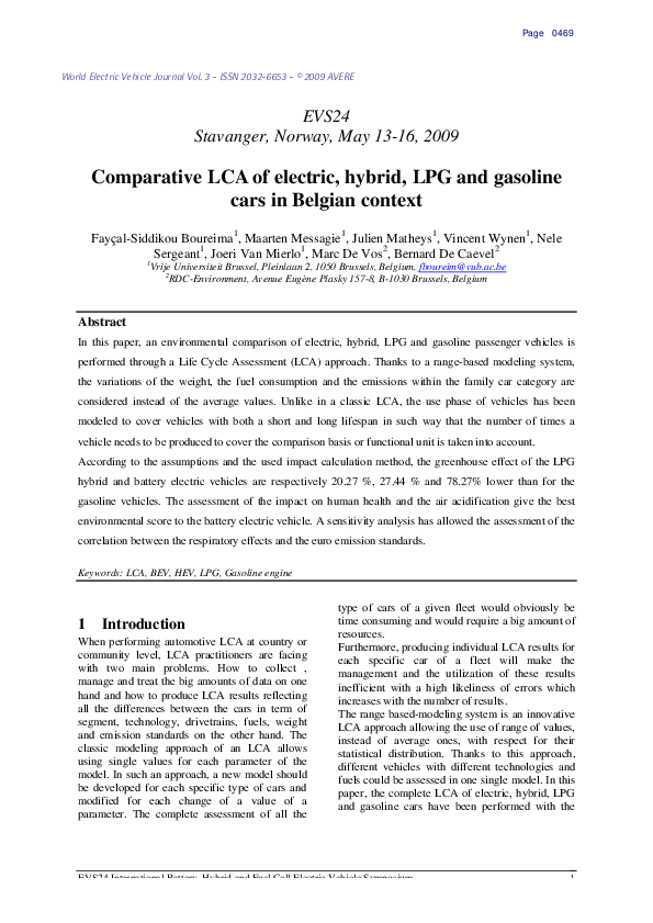 (PDF) Comparative LCA of electric, hybrid, LPG and gasoline cars in ...
