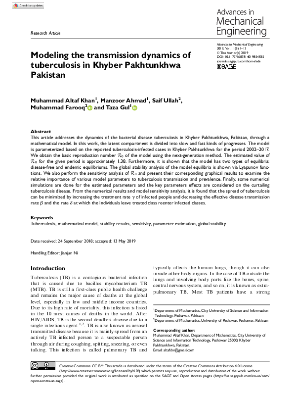 (PDF) Modeling the transmission dynamics of tuberculosis in Khyber Pakhtunkhwa Pakistan | Saif ...
