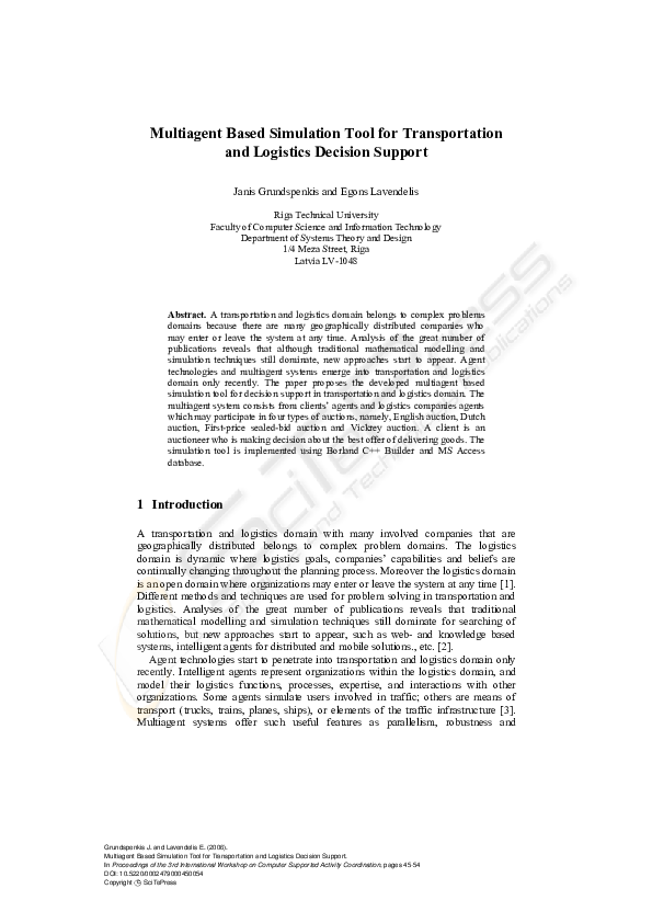 (PDF) Multiagent Based Simulation Tool for Transportation and Logistics Decision Support