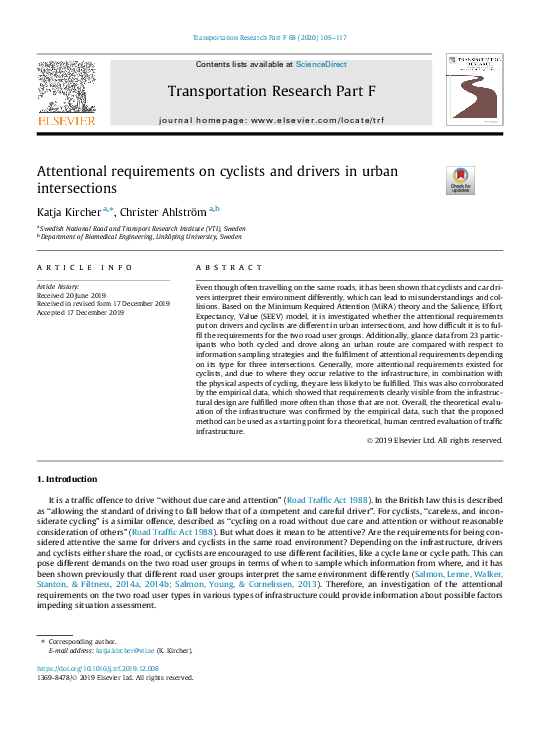 (PDF) Attentional requirements on cyclists and drivers in urban ...