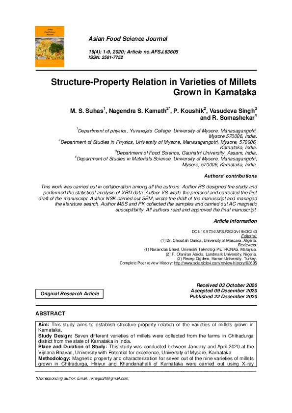 (PDF) Structure-Property Relation in Varieties of Millets Grown in ...