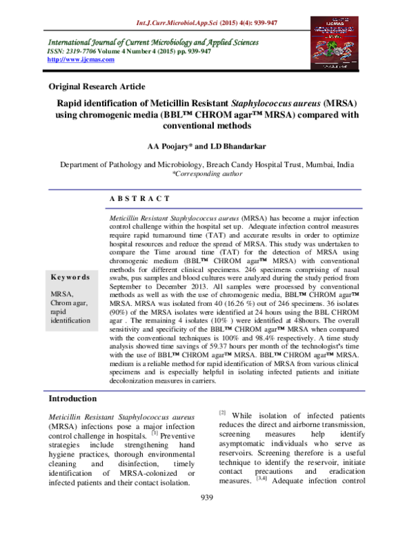 (PDF) Rapid identification of Meticillin Resistant Staphylococcus ...