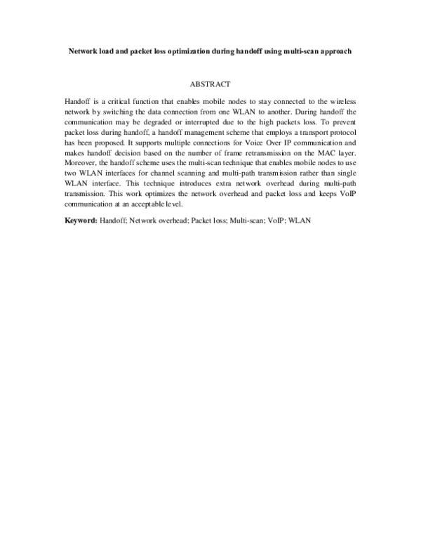 Pdf Network Load And Packet Loss Optimization During Handoff Using Multi Scan Approach