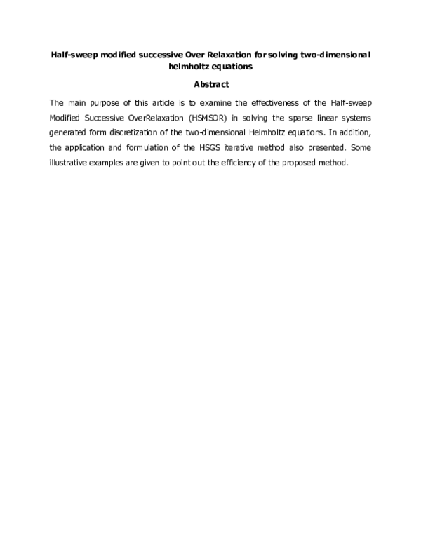 (PDF) Half-sweep modified successive OverRelaxation for solving two-dimensional helmholtz ...