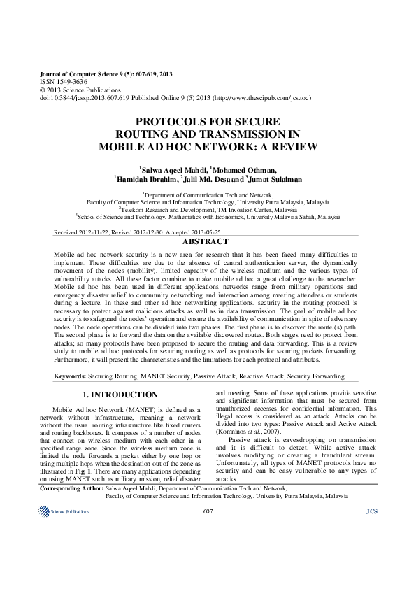 Pdf Protocols For Secure Routing And Transmission In Mobile Ad Hoc