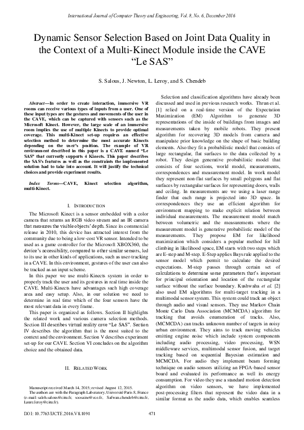 Pdf Dynamic Sensor Selection Based On Joint Data Quality In The Context Of A Multi Kinect